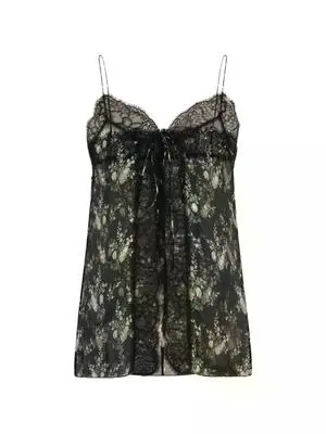 Dolce & Gabbana Floral-print Lace-trimmed Top - Black