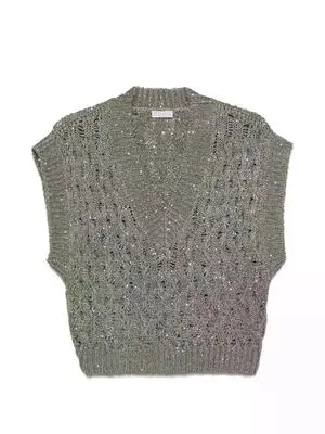 Brunello Cucinelli Sequin V-neck Knitted Vest - Grey