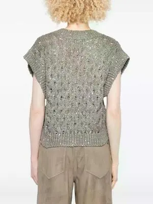 Brunello Cucinelli Sequin V-neck Knitted Vest - Grey