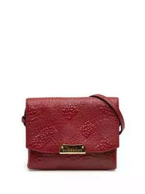 Burberry Embossed Grain Check Leather Langley Crossbody Bag