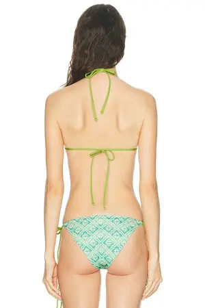 Casablanca Wavy Monogram String Triangle Bikini Top - Green