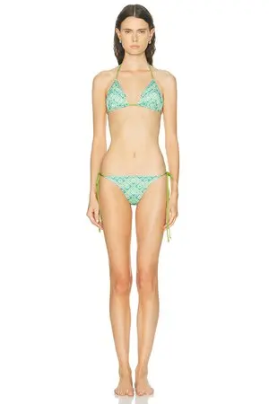 Casablanca Wavy Monogram String Triangle Bikini Top - Green