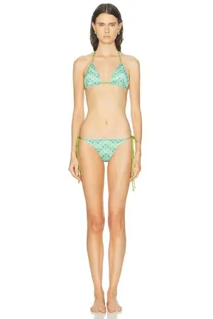 Casablanca Wavy Monogram String Bikini Bottom - Green