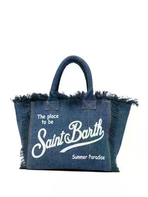 MC2 SAINT BARTH Fringed-detail Logo-print Tote Bag - Blue