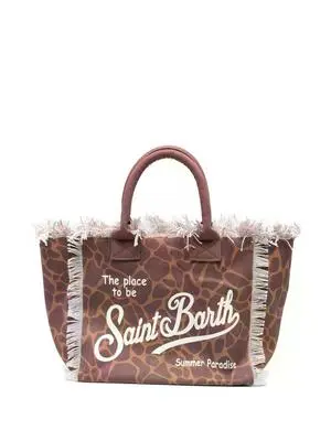 MC2 SAINT BARTH Giraffe-print Tote Bag With Fringed Trim - Brown