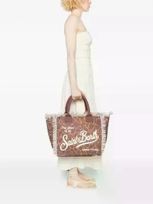 MC2 SAINT BARTH Giraffe-print Tote Bag With Fringed Trim - Brown