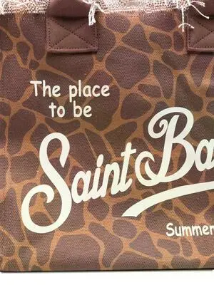 MC2 SAINT BARTH Giraffe-print Tote Bag With Fringed Trim - Brown