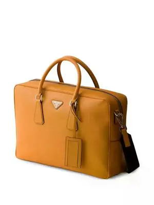 Prada Saffiano Leather Work Bag With Detachable Shoulder Strap - Orange