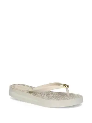 Michael Kors Posie Logo Charm Flip Flops - Neutrals