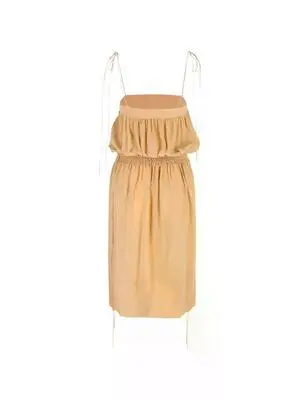 Saint Laurent Silk Balloon Midi Dress - Neutrals