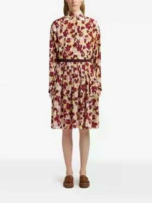 Marni Floral Print Silk Pleated Skirt - Red