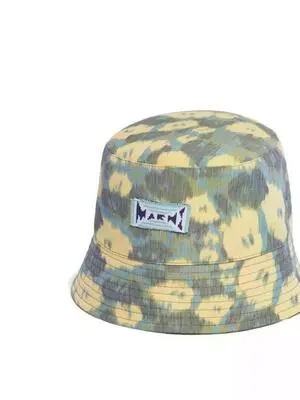 Marni Linen Blend Floral Print Bucket Hat - Yellow