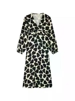 FABIENNE CHAPOT Heart-print V-neck Midi Dress - Neutrals