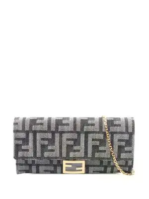 Fendi Denim Effect Ff Jacquard Baguette Continental Wallet With Chain - Blue