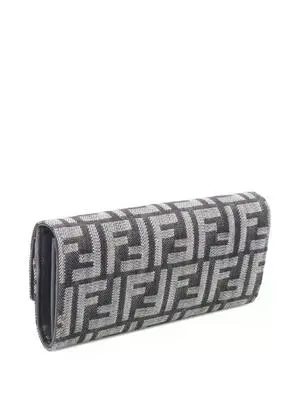Fendi Denim Effect Ff Jacquard Baguette Continental Wallet With Chain - Blue