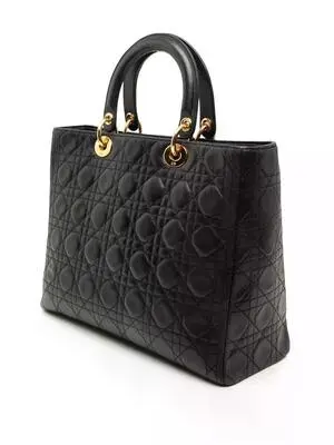 Dior 1997 Large Lambskin Cannage Lady Satchel - Black