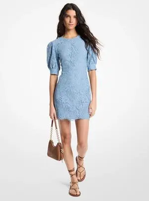 Michael Kors Corded Floral Lace Mini Dress With Blouson Sleeves