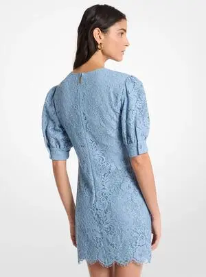 Michael Kors Corded Floral Lace Mini Dress With Blouson Sleeves