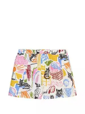 Closed Printed Shorts - White