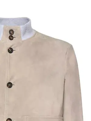 Eleventy Buttoned Leather Jacket - Neutrals