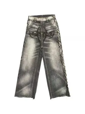 HELLSTAR Graffiti-detailed Wide-leg Jeans - Grey