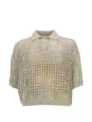 Brunello Cucinelli Sequin-embellished Polo Shirt - Neutrals