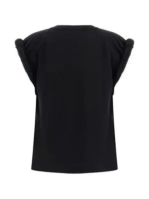 NUDE Logo-embroidered Curled Sleeve T-shirt - Black