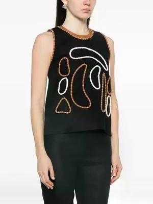 ROSANNA OCAMPO Brown-trim Sleeveless Blouse