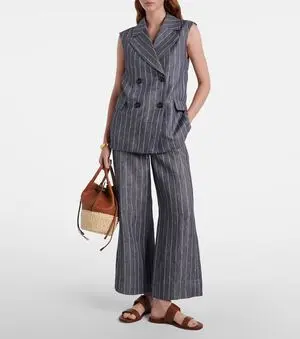 Max Mara Ballo Pinstripe Double-breasted Linen Vest - Blue