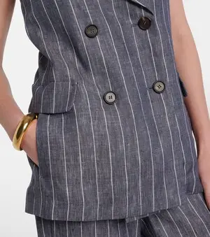 Max Mara Ballo Pinstripe Double-breasted Linen Vest - Blue