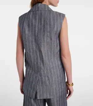 Max Mara Ballo Pinstripe Double-breasted Linen Vest - Blue