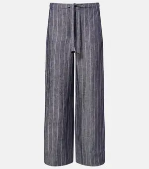Max Mara Cresta Pinstripe Linen Wide-leg Pants