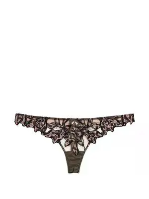 FLEUR DU MAL Lily Embroidery Thong - Neutrals
