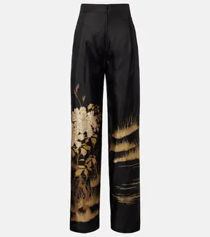 Max Mara Mappa Printed High-rise Silk Wide-leg Pants - Black