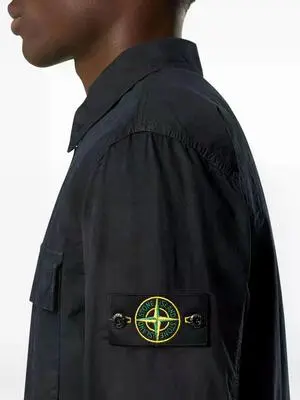 Stone Island Logo-patch Flap-pocket Zipped Overshirt - Black
