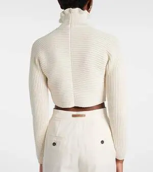 Max Mara Campo Ribbed-knit Cropped Turtleneck Sweater - White