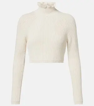 Max Mara Campo Ribbed-knit Cropped Turtleneck Sweater - White