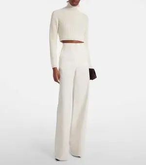 Max Mara Campo Ribbed-knit Cropped Turtleneck Sweater - White