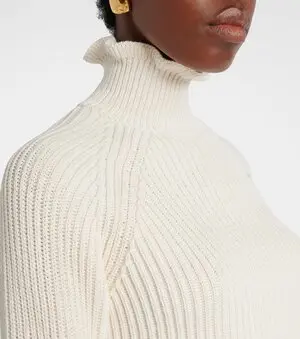 Max Mara Campo Ribbed-knit Cropped Turtleneck Sweater - White