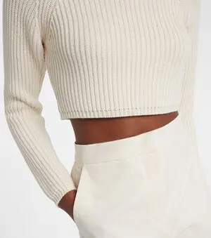 Max Mara Campo Ribbed-knit Cropped Turtleneck Sweater - White