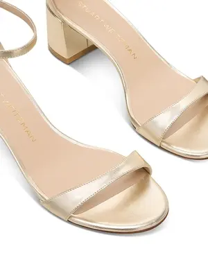 STUART WEITZMAN Nudist Leather Block Heel Sandals - Light Gold