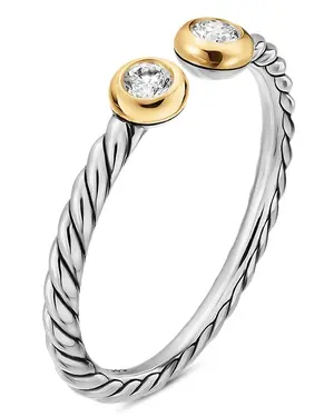 David Yurman Sterling And 18k Yellow Gold Diamond Cable Open Round Ring