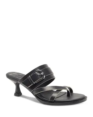 Free People Belted Leather Heel Sandals - Black Tide