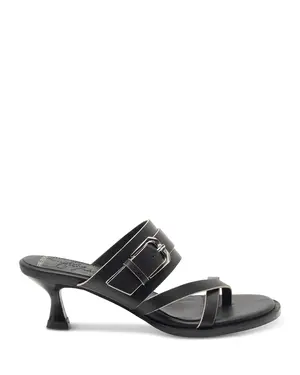 Free People Belted Leather Heel Sandals - Black Tide