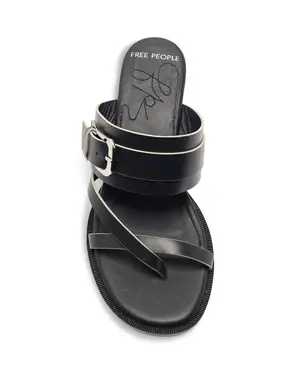 Free People Belted Leather Heel Sandals - Black Tide