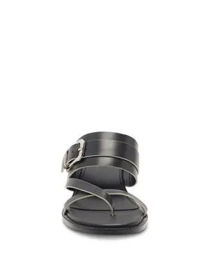 Free People Belted Leather Heel Sandals - Black Tide