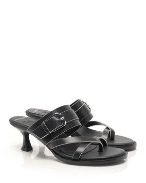 Free People Belted Leather Heel Sandals - Black Tide