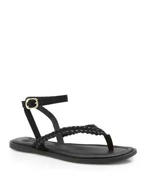 Free People Waverly Whipstitch Thong Sandals - Black Tide