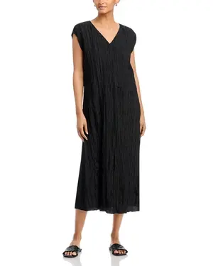 Eileen Fisher Crushed Silk V-neck Dress