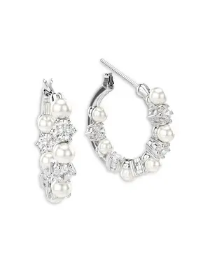 SWAROVSKI Matrix Crystal And Imitation Pearl Hoop Earrings - White